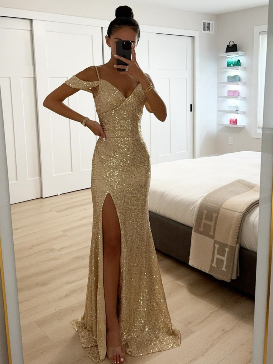Sequins Slit Formal Dress Maxi Dresses – Liberfashion